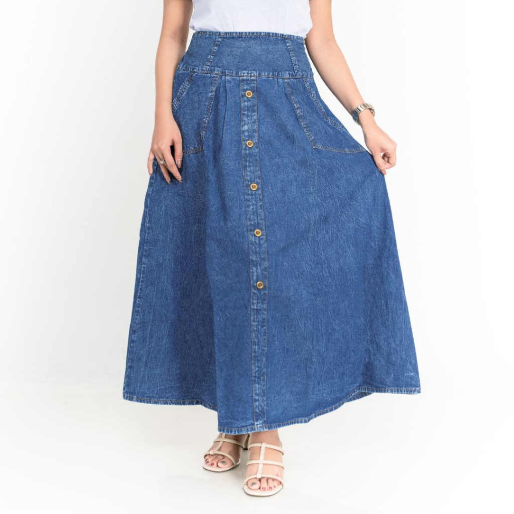 Jual MOLDING - Rok Jeans Dewasa Warna Snow Blue Model KancingAll size ...