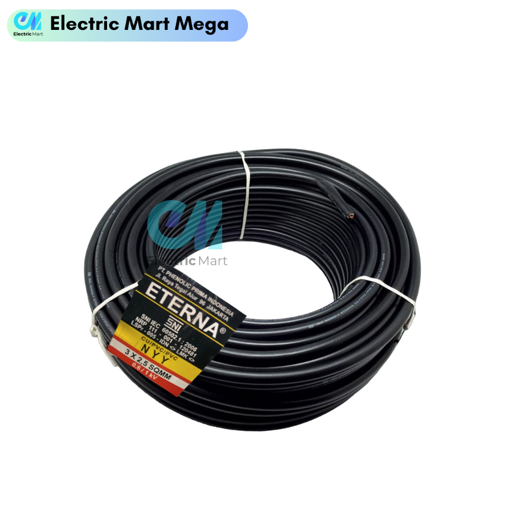 Jual Kabel Eterna NYY 3x2,5 Roll 100 Meter Kabel Listrik Hitam 3 Tembaga Kawat Tunggal Engkel 2. ...