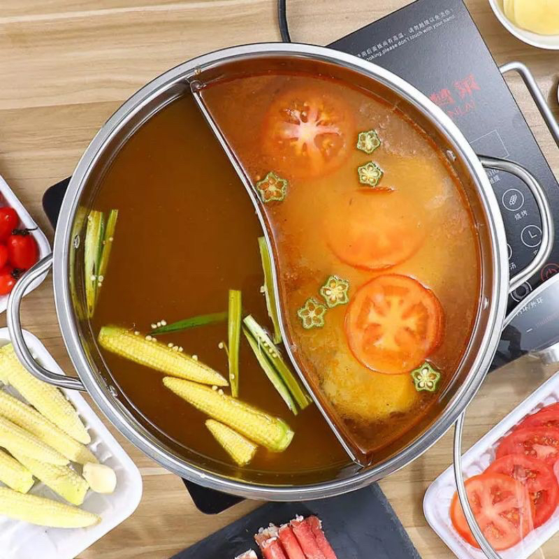 Jual Panci Hotpot Shabu Steamboat 2 Sekat Tutup Kaca / Sukiyaki Pan ...