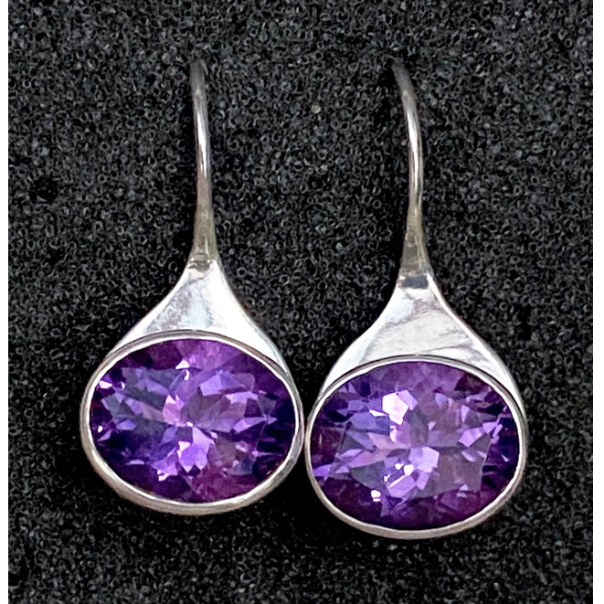 Jual Anting Perak Gantung Big Oval Amethyst Hooked Earrings (925 Silver ...