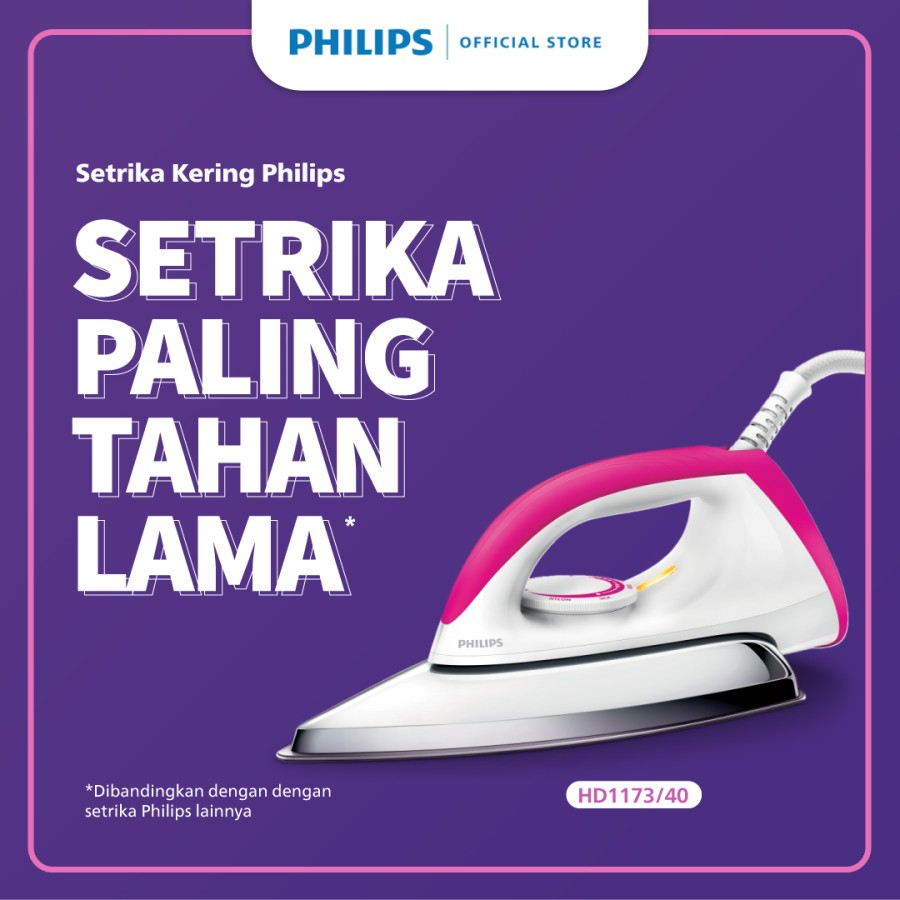Jual PHILIPS Setrika Kering HD1173/40 Dry Iron Classic Pink / Merah ...