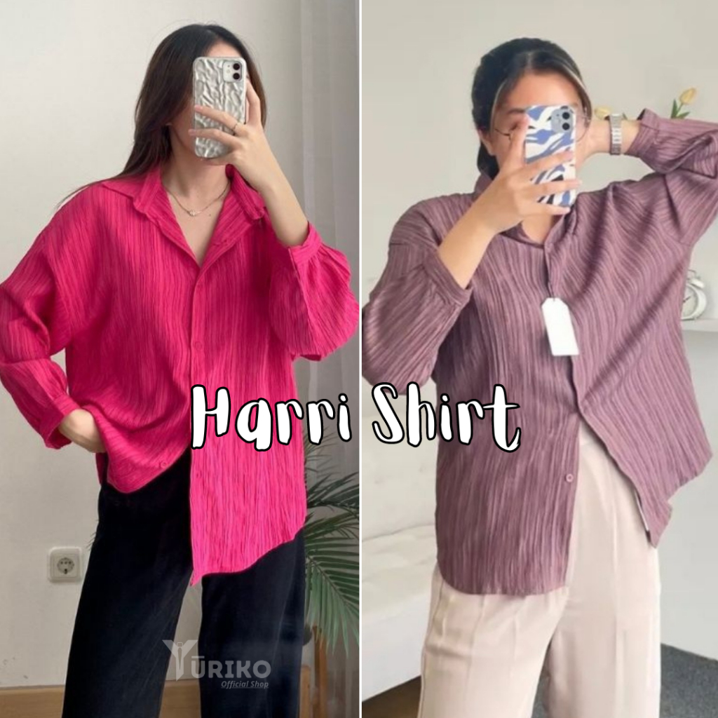 Jual Kemeja Wanita Harri Shirt Basic Lady Crush Oversize | Shopee Indonesia