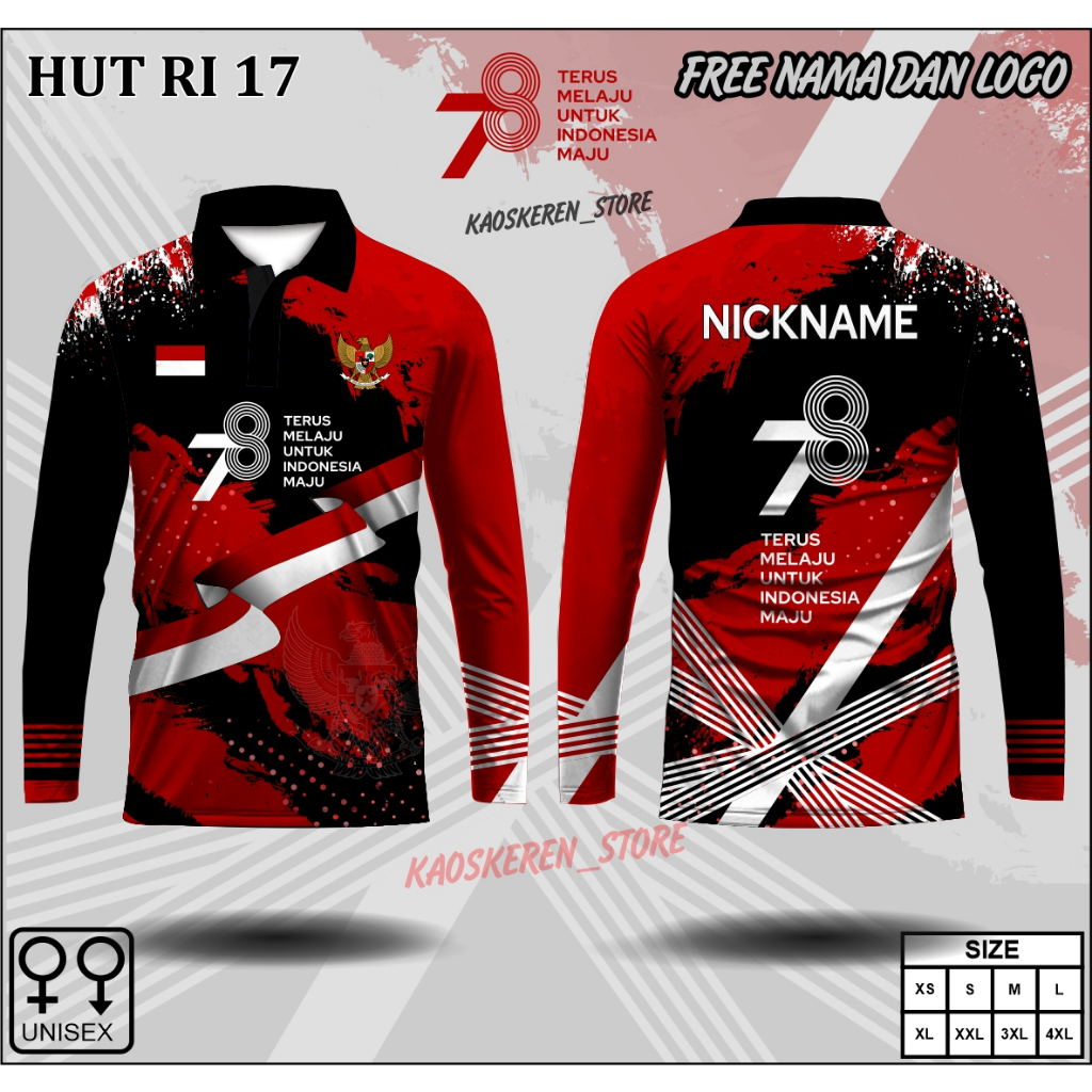 Jual jersey kaos polo hut ri 78 lengan panjang baju dirgahayu indonesia 2023 kaos panitia 17an ...