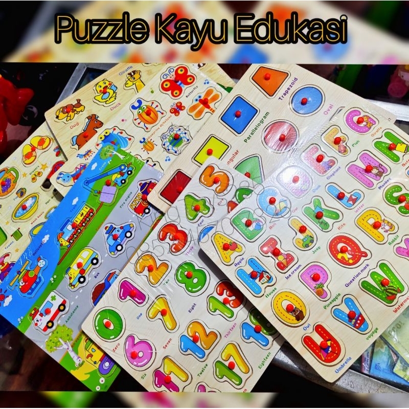 Jual Mainan Edukasi Belajar Anak Puzzle Kayu Angka Abjad ABC Hewan ...