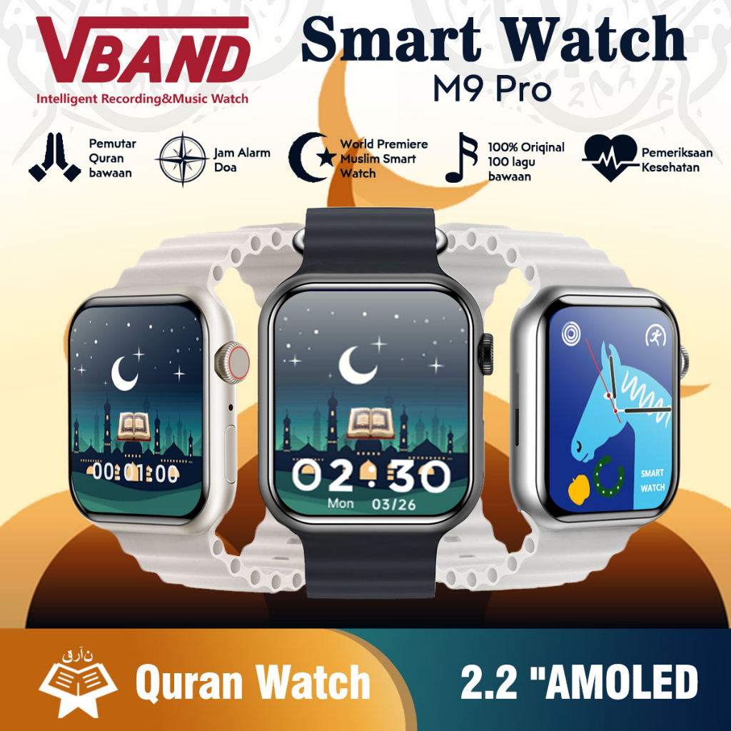 Jual M9 PRO MAX Karakteristik Muslim smartwatch 2.2 inci layar musik lokal olahraga menonton ...