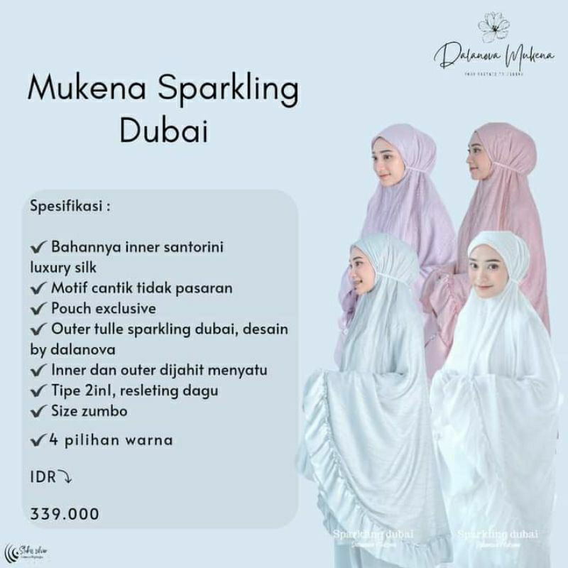 Jual Mukena Sparkling Dubai Dalanova Dewasa Terbaru 2023 Bahan Santorini Tile Adem | Shopee ...