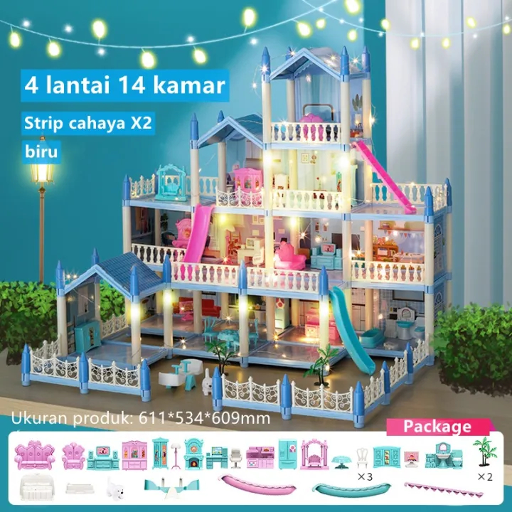 Jual 3D Princess Big Villa DIY Rumah Boneka Pink Castle Bermain Rumah ...