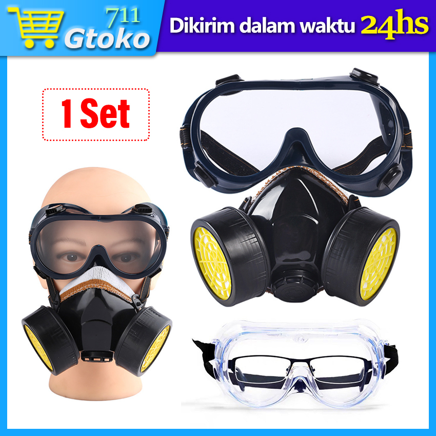 Jual Masker Gas Respirator Double Filter Masker Kimia Dengan Kacamata ...