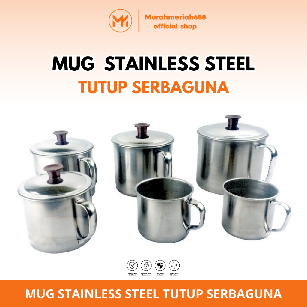 Jual MM - A109 - GELAS CANGKIR MUG STAINLESS STEEL DENGAN TUTUP UK 12CM ...