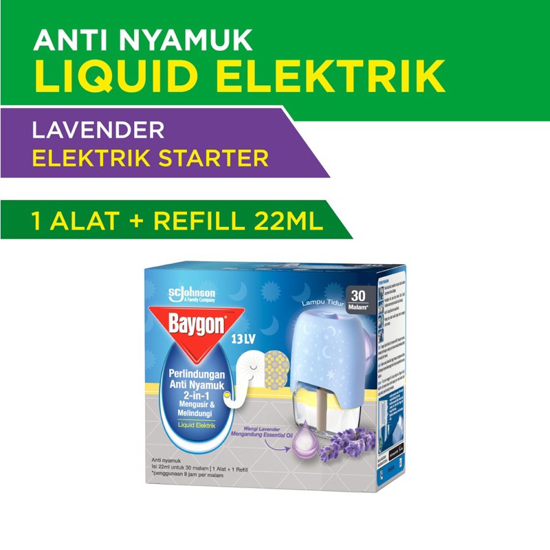 Jual Baygon Liquid Electric Lavender Starter Pack 22ml (Alat+Refill) | Shopee Indonesia