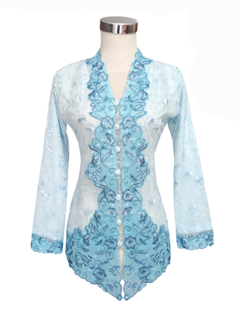 Jual Kebaya Encim Brokat Kartini Modern Biru Muda Dewi Wulan Lengan ...