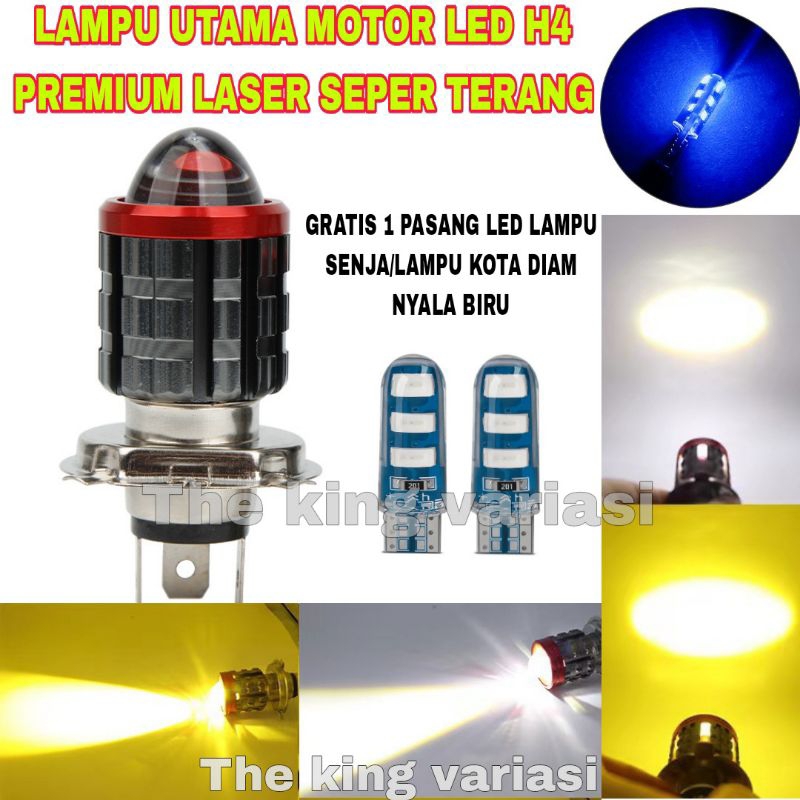 Jual PAKET LAMPU UTAMA MOTOR LED H4 LASER PREMIUM SUPER TERANG AC DC 12 VOLT 32 WATT / PAKET ...