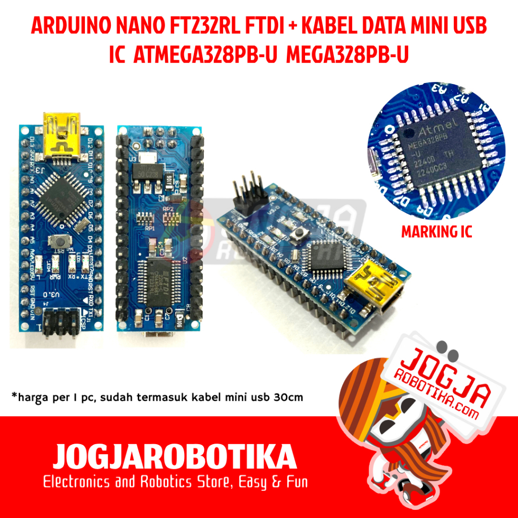 Jual Arduino Compatible Nano FT232RL FTDI + Kabel Data Mini USB - IC ...