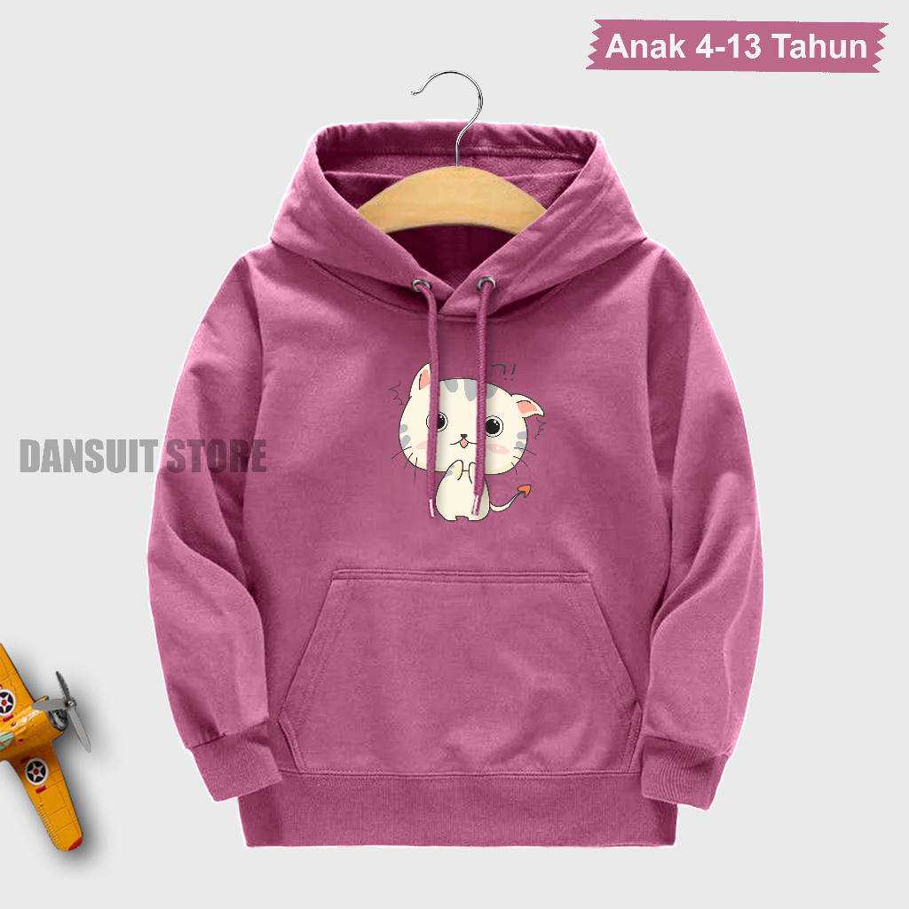 Jual Sweater Hoodie Anak Perempuan Motif Sablon CUTE CAT Usia 4-13 ...