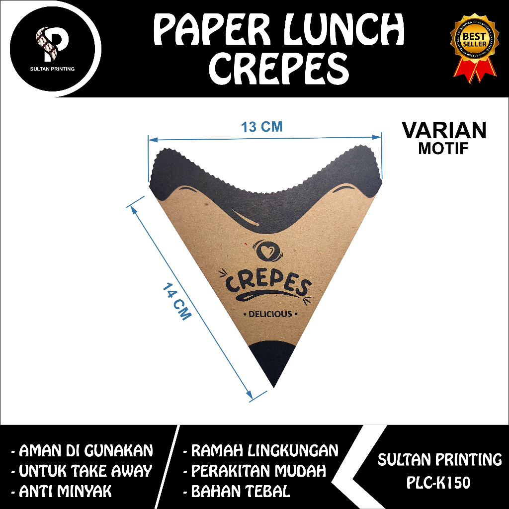 Jual PAPER LUNCH CREPES KRAFT (COKLAT) / TEMPAT MAKAN CREPES / KEMASAN ...
