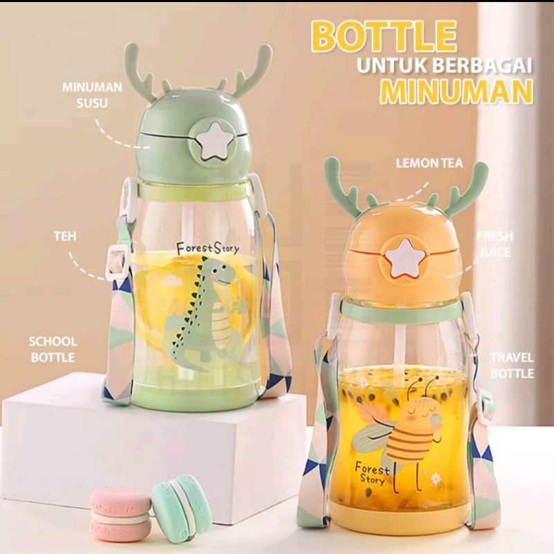 Jual Botol minum anak sedotan 600ml Model tanduk Rusa Free tali ...