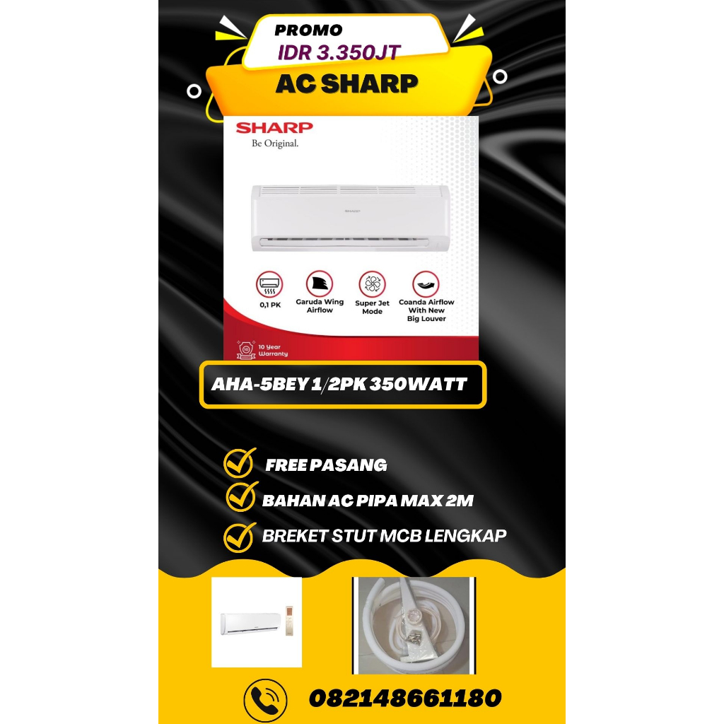 Jual AC SHARP AHA5BEY PASANG BAHAN LENGKAP INSTALASI PIPA BRACKET 1/2pk 5BEY R32 (FREE ONGKIR ...