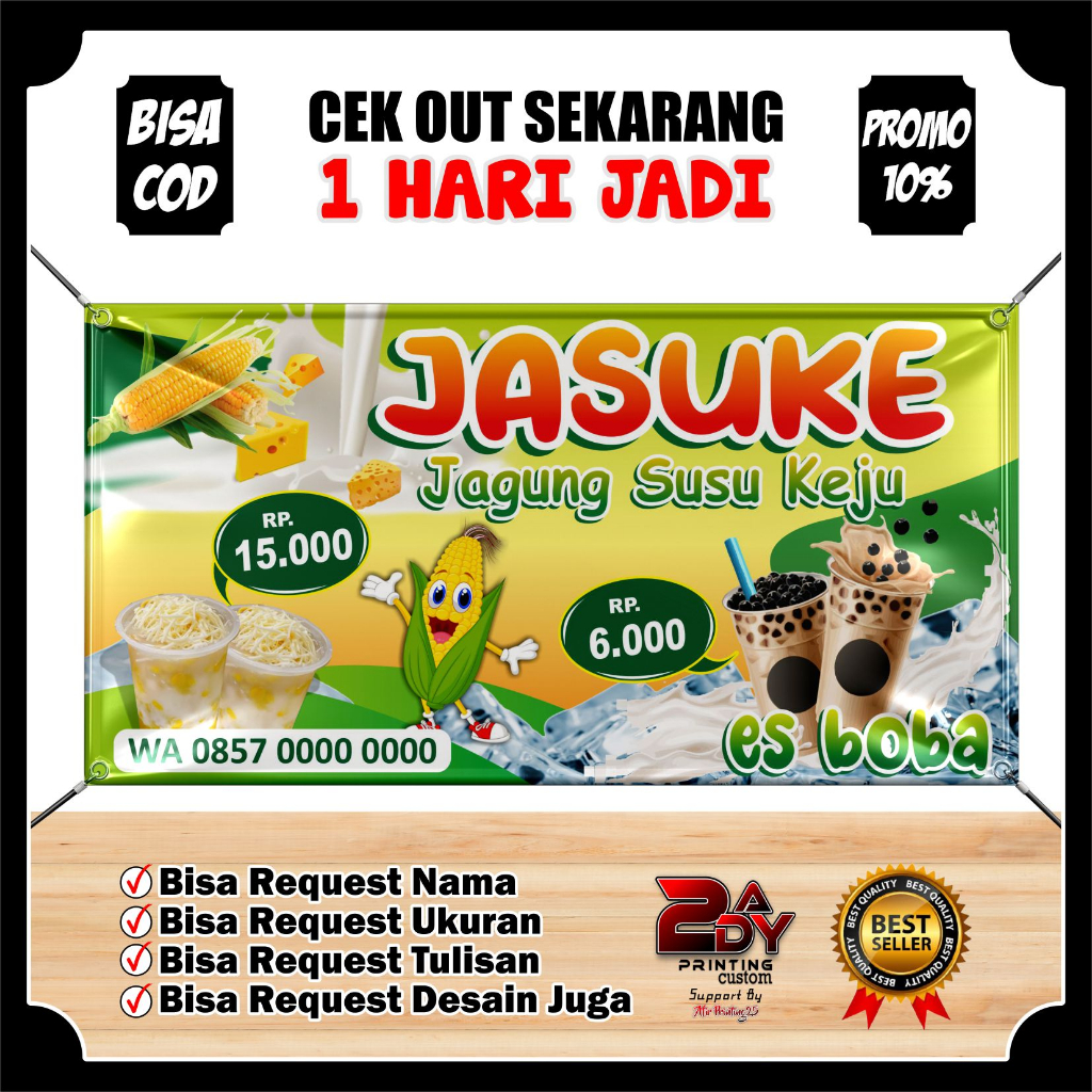 Jual [BISA COD] Spanduk/Sepanduk Banner JASUKE JAGUNG SUSU KEJU BEBAS ...