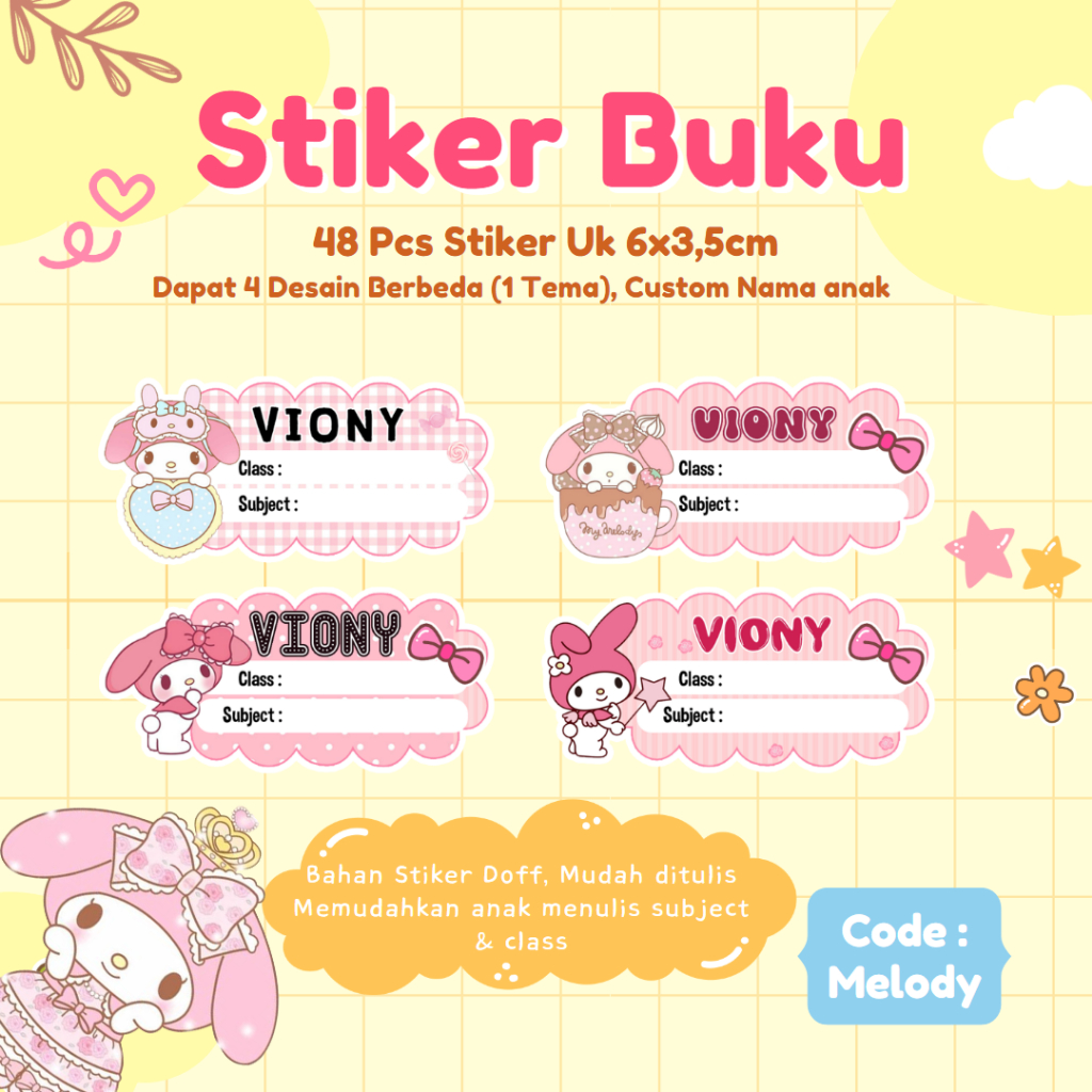 Jual 40 - 48 Pcs Stiker Buku Anak Custom / Stiker mapel / sticker buku ...