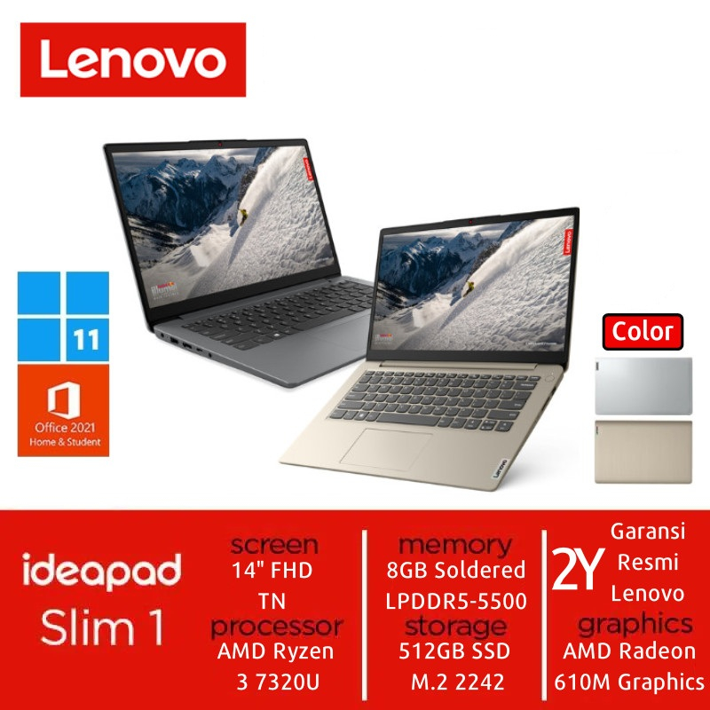 Jual Lenovo IP1 Slim 1 3KID 3NID R3 7320U/8GB/512GB SSD/14" FHD/W11+OHS ...