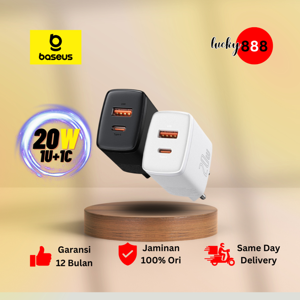 Jual Kepala Charger Baseus Adaptor 20W Compact Quick/Fast Charger Dual Port [U+C] PD QC - Black ...