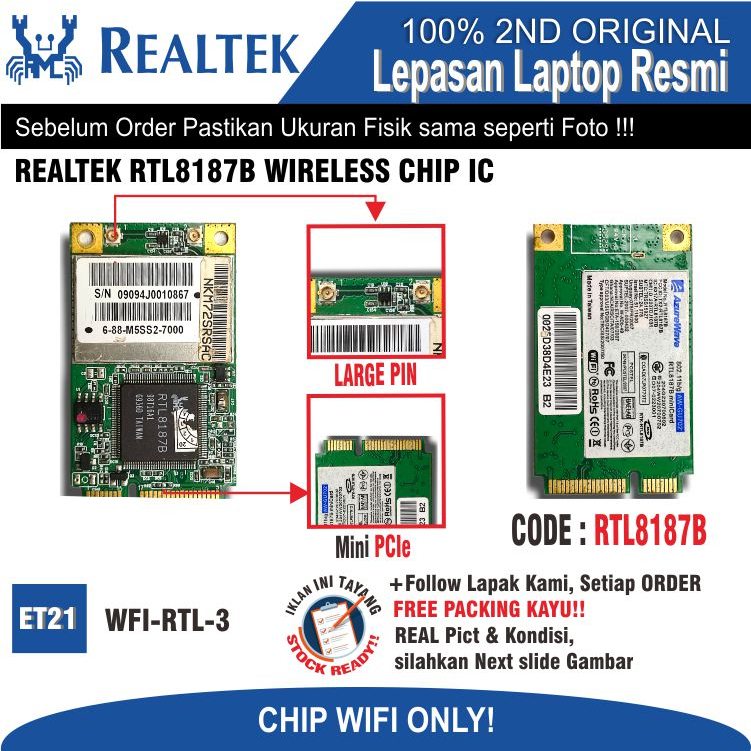 Jual ET21 WFI-RTL-3 Internal WiFi Card WiFi Chip Laptop Notebook ...
