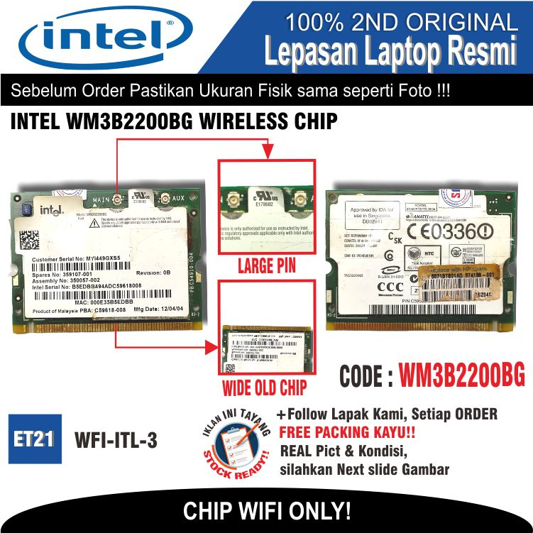 Jual ET21 WFI-ITL-3 Internal WiFi Card WiFi Chip Laptop Notebook ...