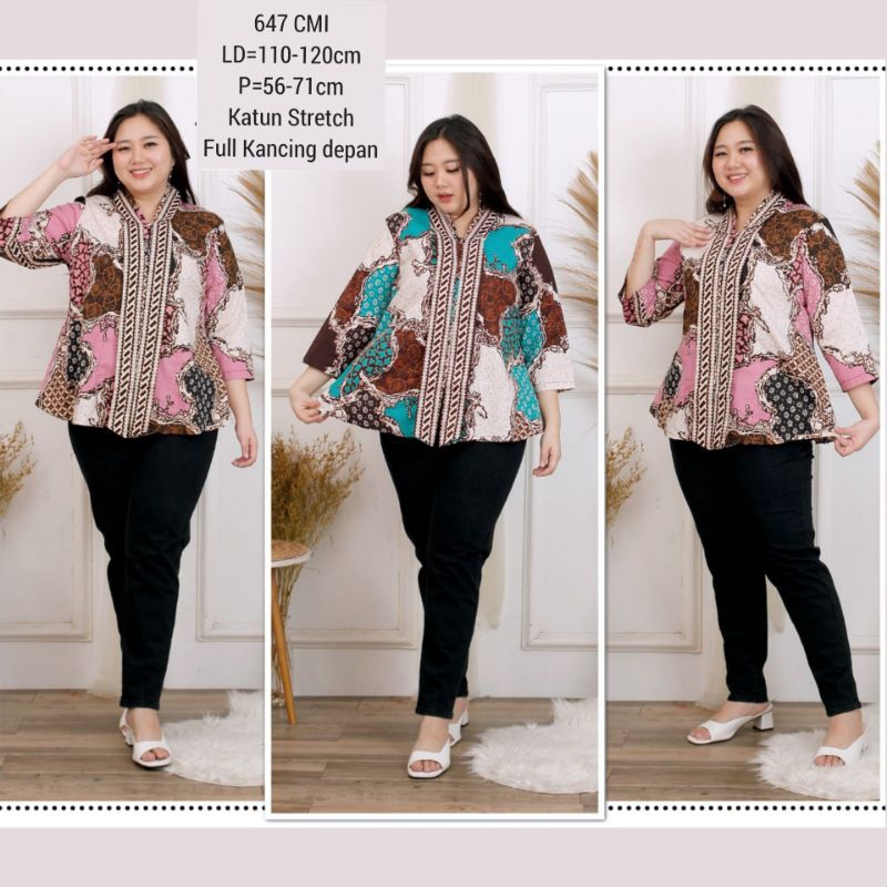 Jual Bigsize Blouse Riri Batik Jumbo Xxl Atasan Kerja Kantor 647 Wanita