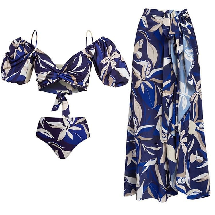 Jual Prisca Blue Bikini Set Lengan Pendek Baju Renang Wanita Cover