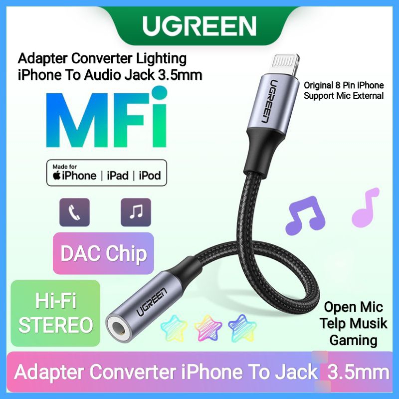 Jual Ugreen Adapter Converter Lighting iPhone To Jack Audio 3.5mm Open ...