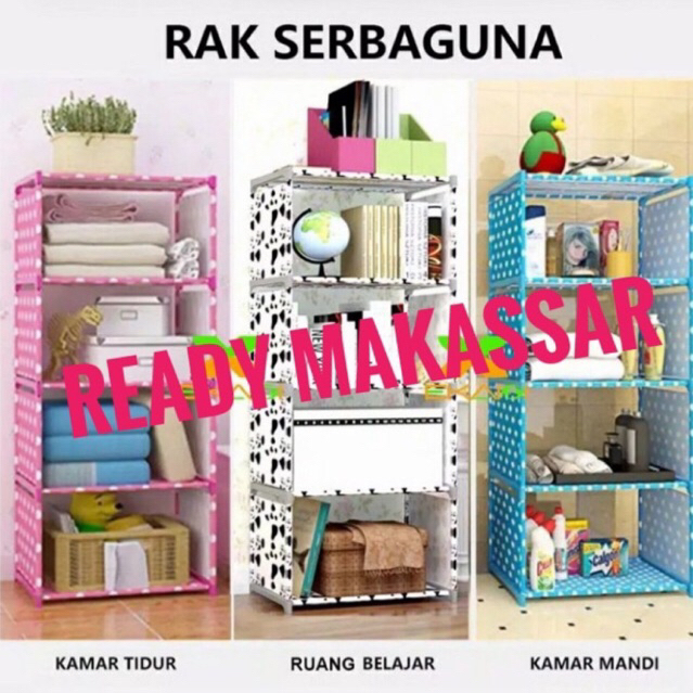 Jual RAK SERBAGUNA 4 PENOPANG / Rak buku portable lemari multi fungsi sepatu 5 tingkat 4 susun ...