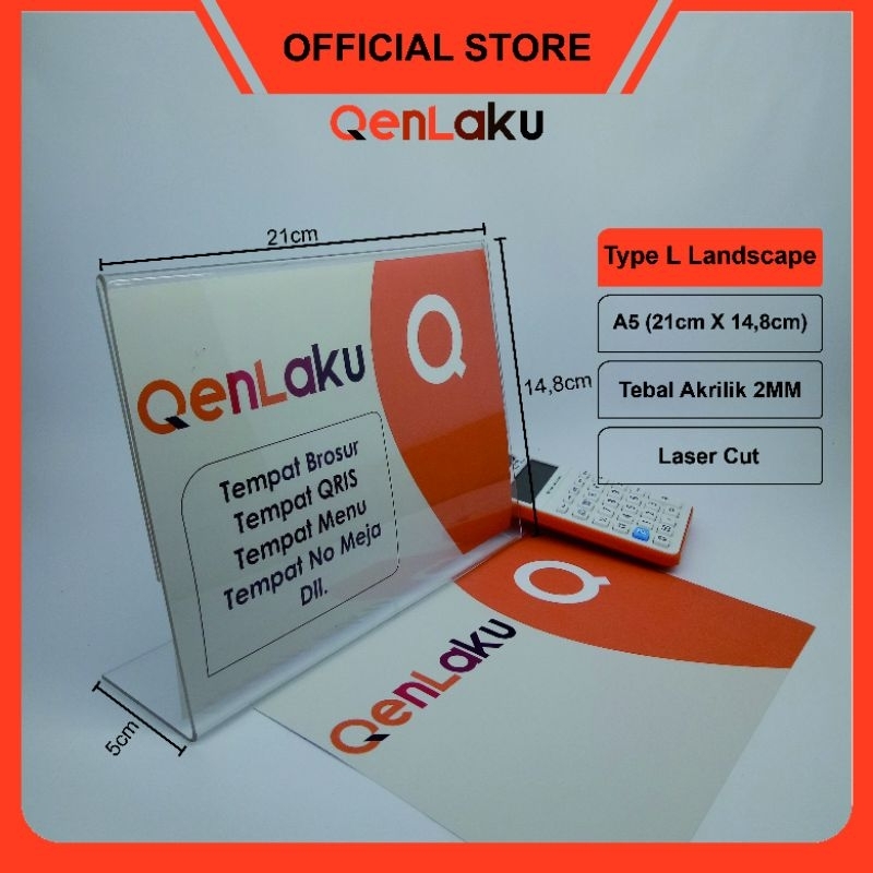 Jual Acrylic Standing A5 Type L Landscape/ Tempat QRIS/ Brosur/ Menu ...