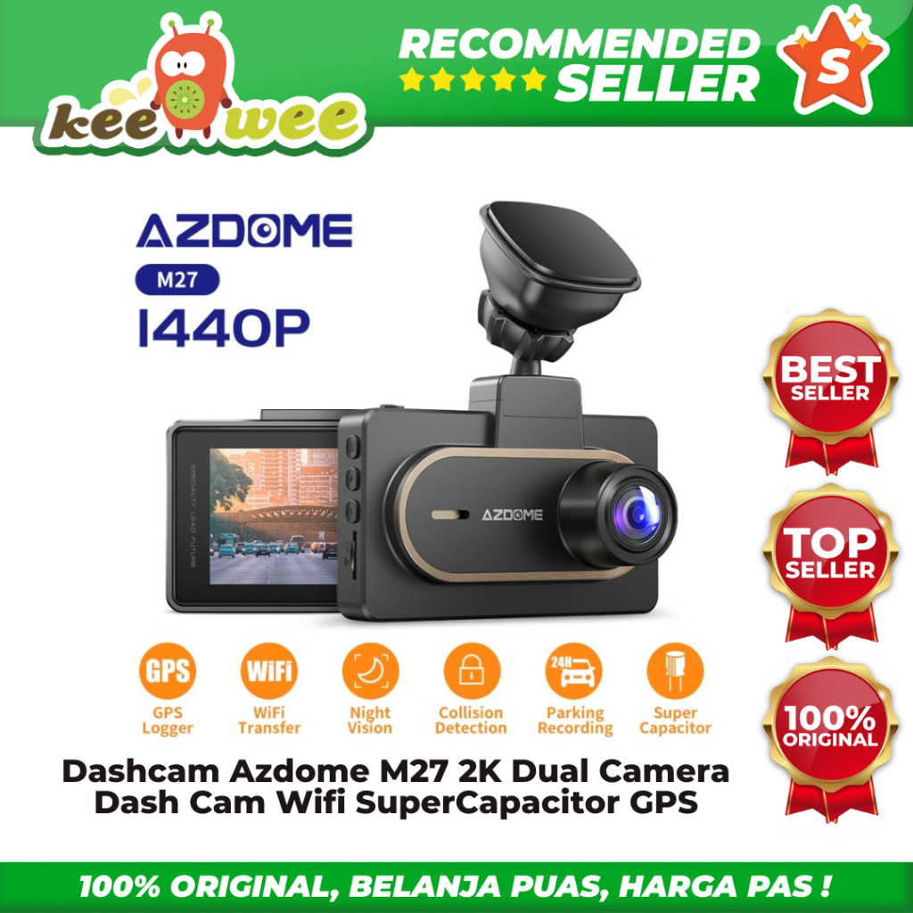 Jual Dashcam Azdome M27s 2K Dual Camera Dash Cam Wifi SuperCapacitor ...