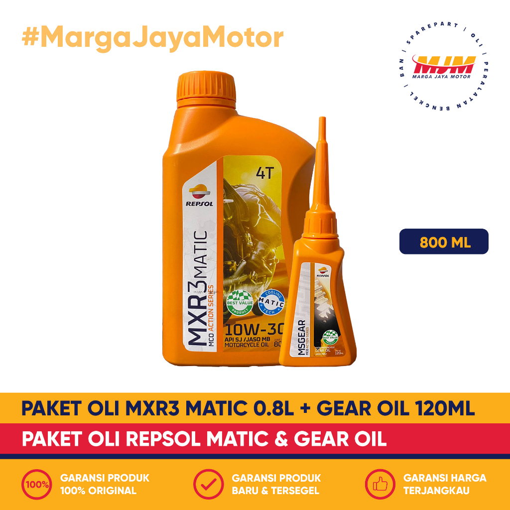 Jual Paket Oli Repsol MXR3 Matic 0.8L + Repsol Gear Oil 120ml | Shopee ...