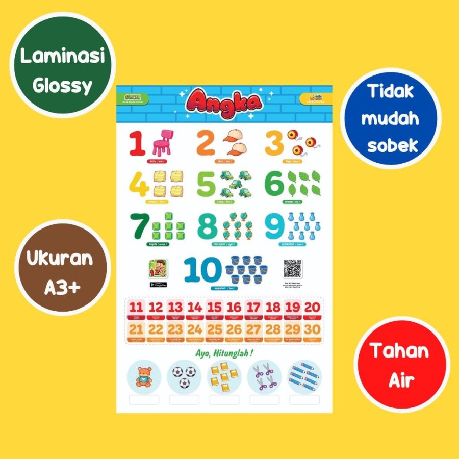 Jual MOMBABY1 Poster edukasi anak SD TK Belajar Angka / Poster Angka ...