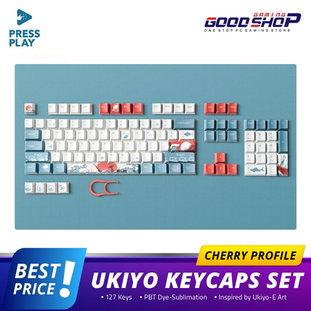 Jual Press Play Ukiyo Sea Waves PBT Dye Sub Keycaps 108 Keys | Shopee ...
