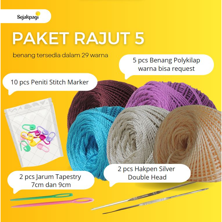 Jual Paket Rajut Untuk Pemula Kit Rajut Set Rajut Alat rajut + 5 Gulung ...