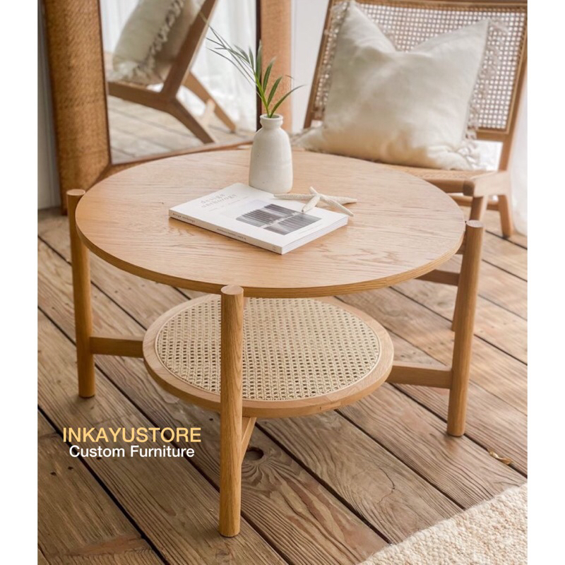 Jual COFFE TABLE KAYU JATI KOMBINASI ROTAN KLASIK | MEJA KOPI KAYU JATI ...