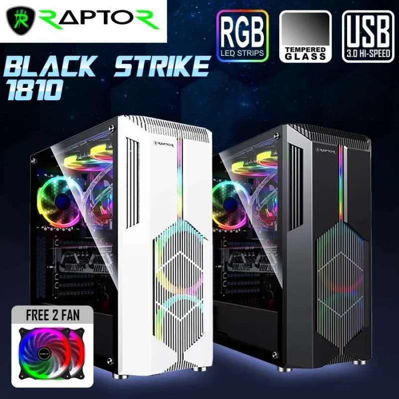 Jual Casing Gaming Raptor 1810 White With LED Strip RGB + 2 Fan RGB ...