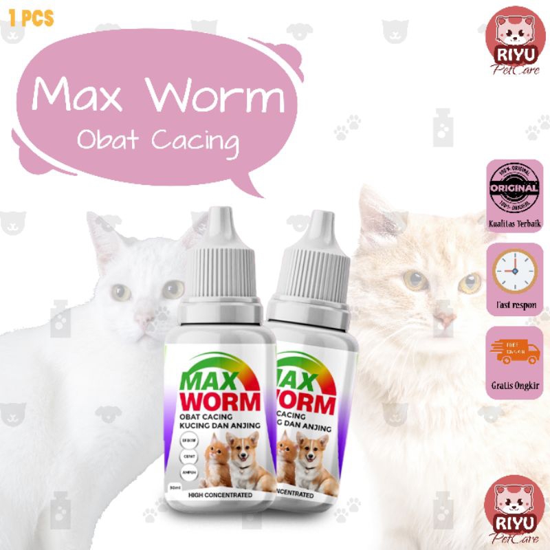 Jual OBAT CACING KUCING TETES MAX WORM 30 ML CAIRAN PEMBASMI CACING ...