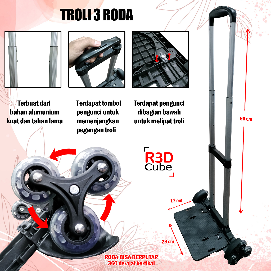 Jual Troli Lipat / 4 Roda PREMIUM dan 6 Roda Tambahan Untuk Tas ...