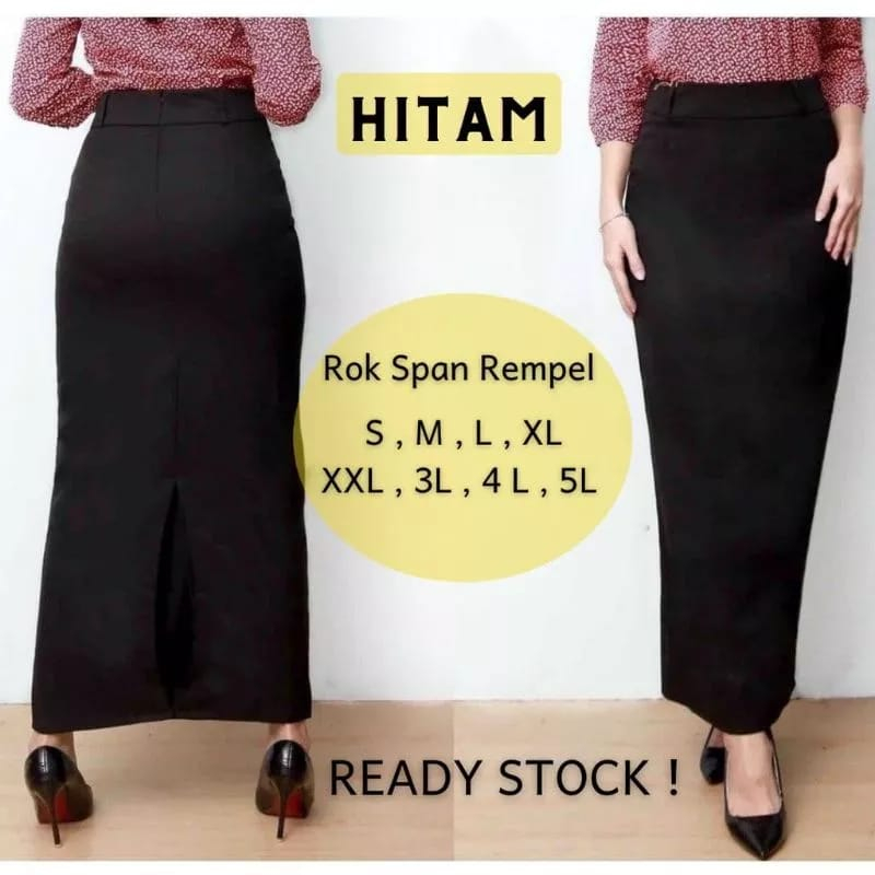 Jual Rok Kerja Panjang Hitam Span Biron Kipas Rok Skirt Bahan Formal ...
