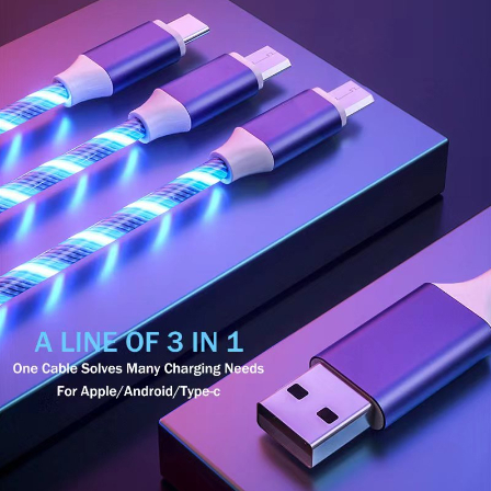 Jual Kabel USB 3 in 1 LED Luminous Glow Fast Charging Kabel USB Data ...