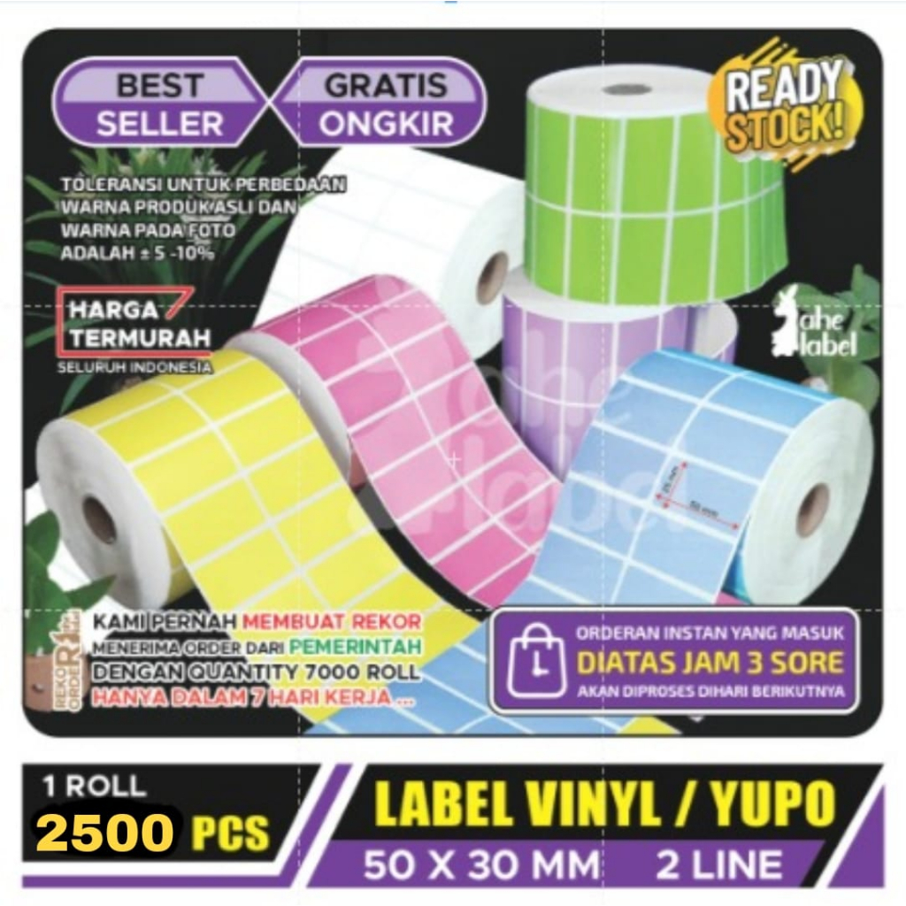 Jual LABEL VYNIL / YUPO 50X30 MM VYNIL / YUPO Putih 50x30mm 2500 PCS ...