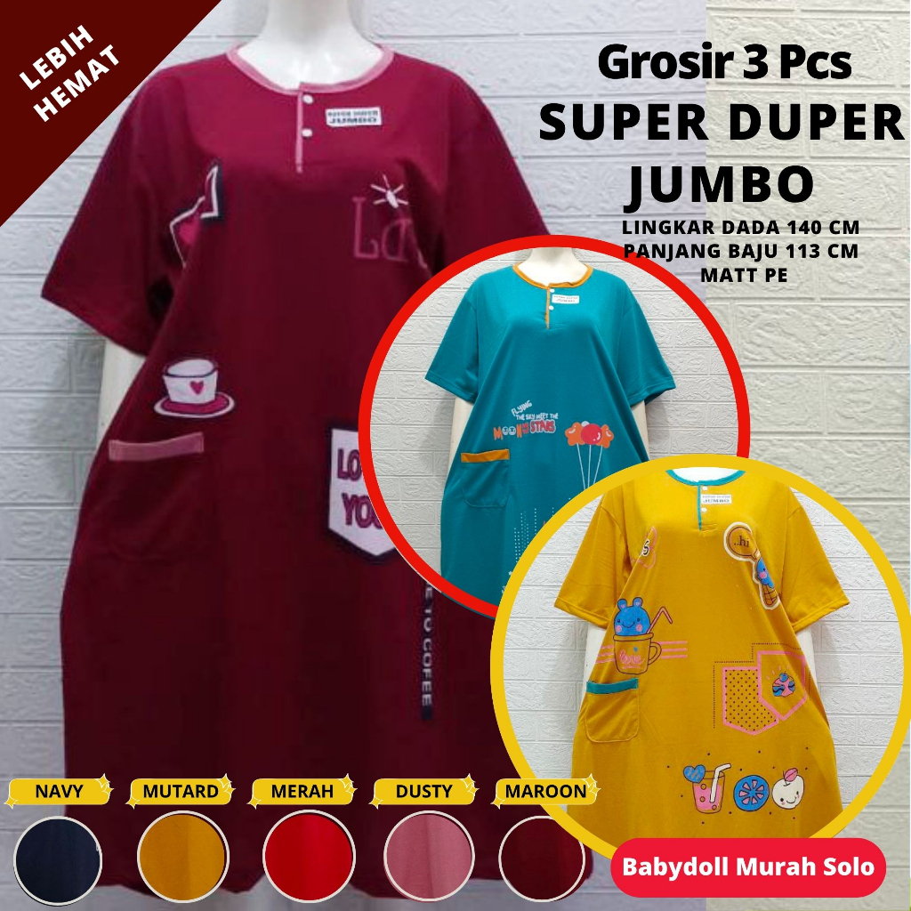 Jual Grosir (Isi 3 Pcs Dst Super Duper Jumbo) Daster Tidur Wanita ...