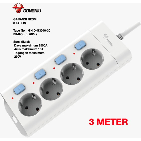Jual Stop Kontak 4 Lubang Gongniu GNID-G3040 Tombol On/Off ( Multi ...