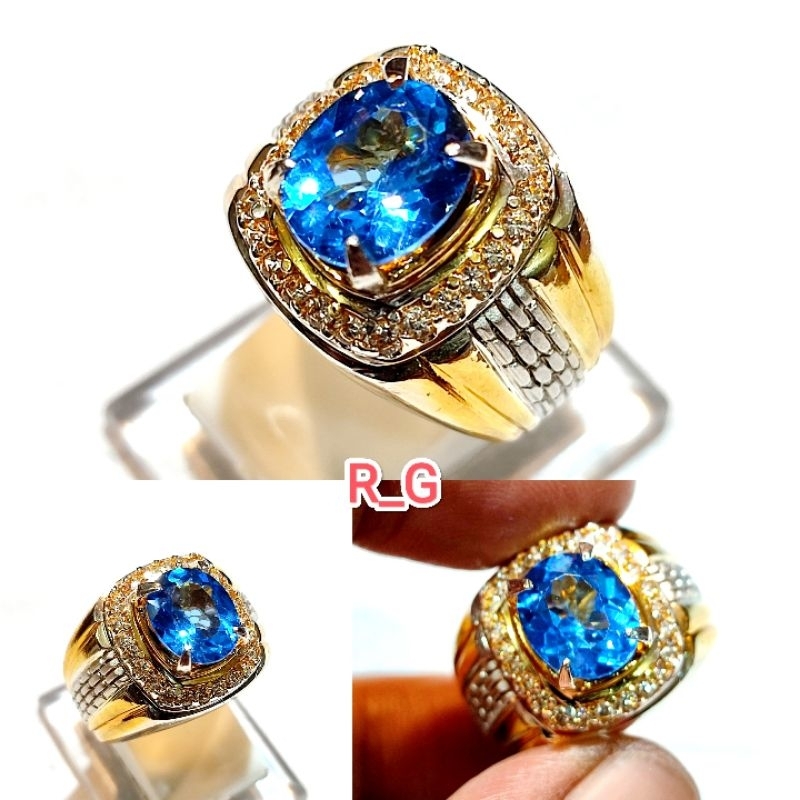 Jual CINCIN BATU PERMATA BLUE TOPAZ SWISS IKATAN KOMBINASI DOP | Shopee ...