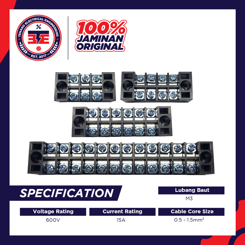 Jual Terminal Block Kaca 15A TB-1503 TB-1504 TB-1506 TB-1512 3P 4P 6P 12P | Shopee Indonesia