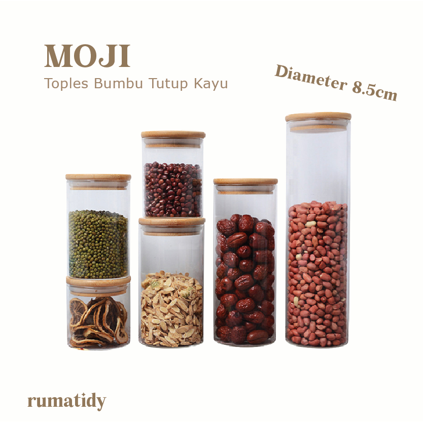 Jual [DIAMETER 8.5cm] SATUAN MOJI Toples Snack Kaca Bulat Tutup Kayu ...