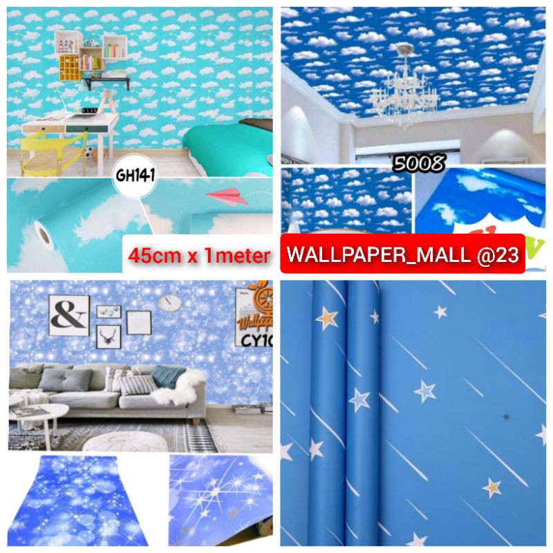 Jual Wallpaper Dinding Atap Plafon Motif Langit Awan Biru Stiker Awan ...